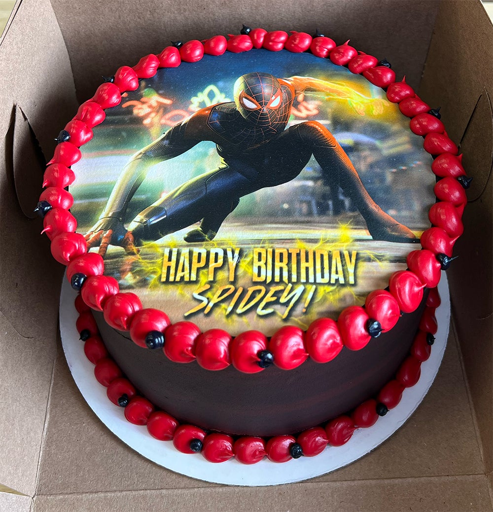 10" Vanilla Birthday Cake (Miles Morales) | Sweet Avenue Bake Shop