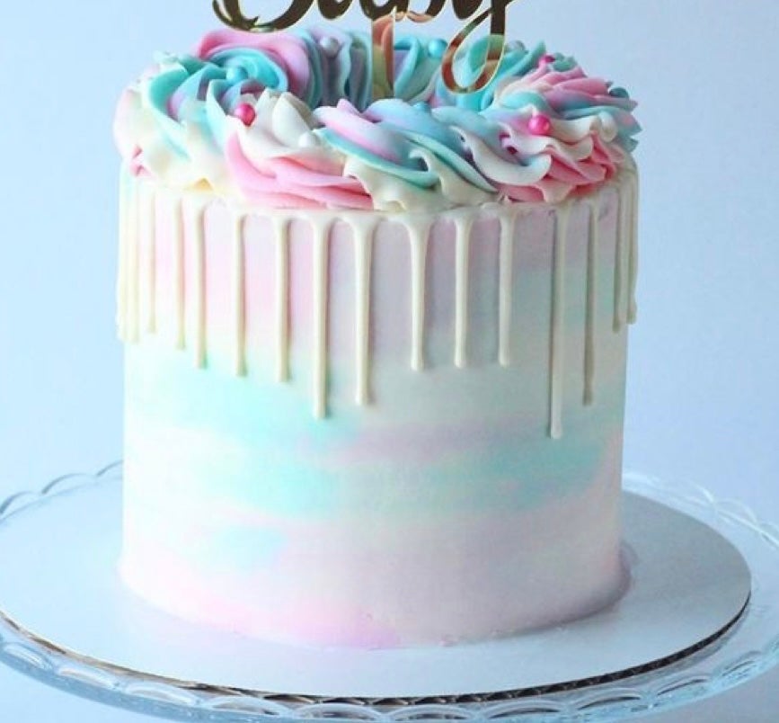 6" Pink/Blue/White Watercolor Cake | Sweet Avenue Bake Shop